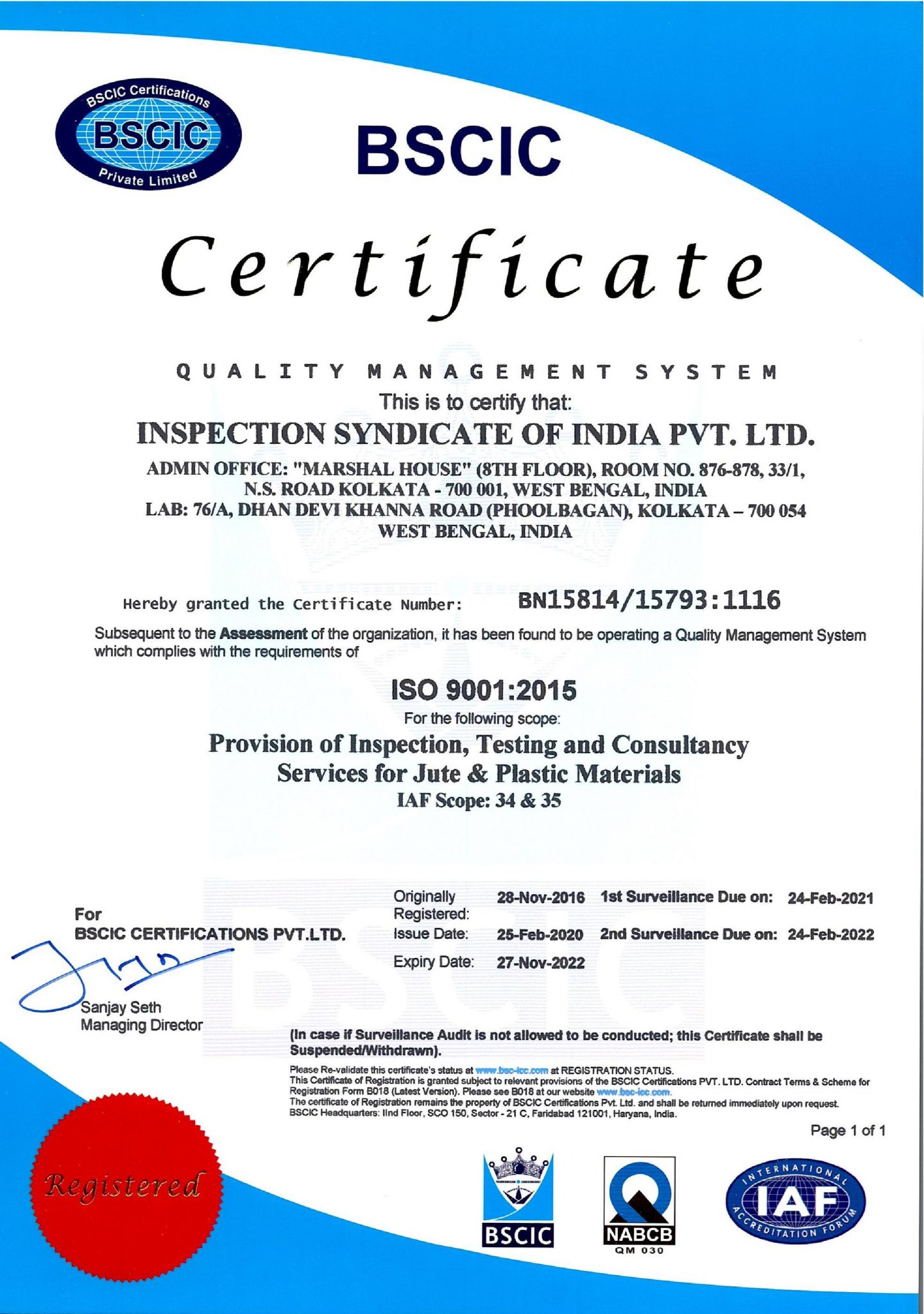 Certificates - Inspection Syndicate of India Pvt. Ltd.